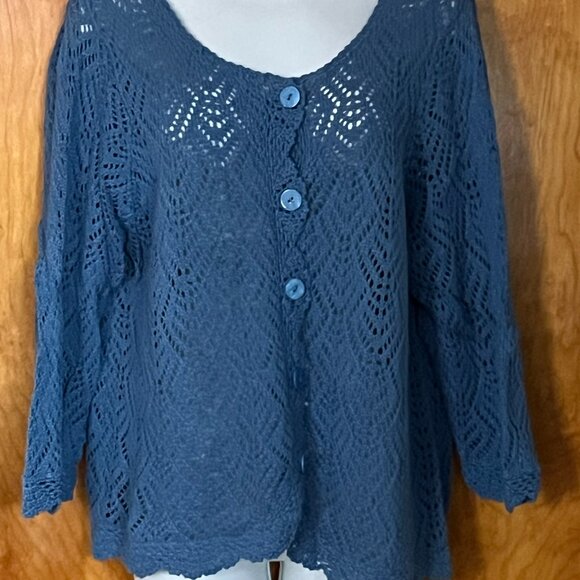 Emma James | Sweaters | Womens Blue Open Weave Crochet Cardigan Sweater ...